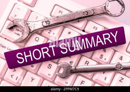 Writing displaying text Short Summary. Word Written on Brief statement of main points clear ...