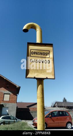 gas sign yellow warning triangle berlin germany pollution poison ...
