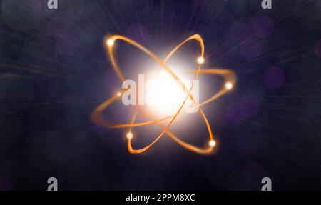 Virtual model of atom on dark background. Illustration Stock Photo - Alamy