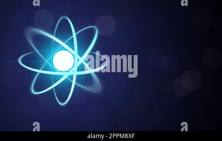 Virtual model of atom on dark background. Illustration Stock Photo - Alamy