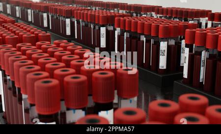 A 3D medical illustration of blood collection tubes with caps labeled ...