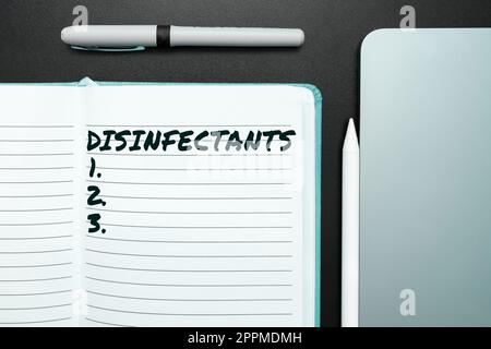 Inspiration showing sign Disinfectants. Business approach chemical that ...
