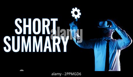 Hand writing sign Short Summary. Business idea Brief statement of main ...