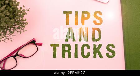Inspiration showing sign Tips And Tricks. Business idea helpful advices ...