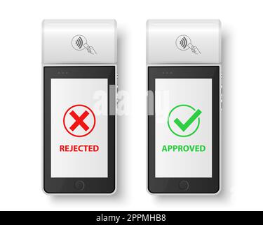 Vector 3d White NFC Payment Machine, Approved Status and Credit Card Isolated. Wi-fi, Wireless ...