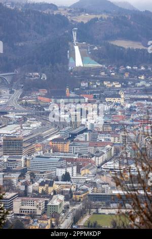 Aerial View of Bergisel Ski Jump and Alpine Landscape in Innsbruck ...