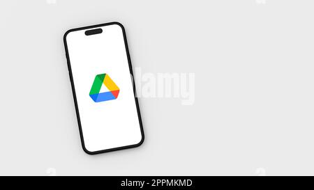 Google Drive Logo on Mobile Phone Screen on Gray Background with Copy ...