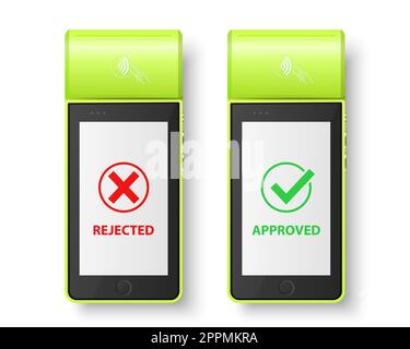 Vector 3d Green NFC Payment Machine with Approved and Rejected Status Isolated. Wi-fi, Wireless ...