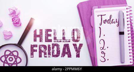 Text caption presenting Hello Friday. Word Written on Greetings on ...