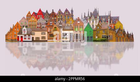 The collage from views of historic medieval buildings along a canal in ...