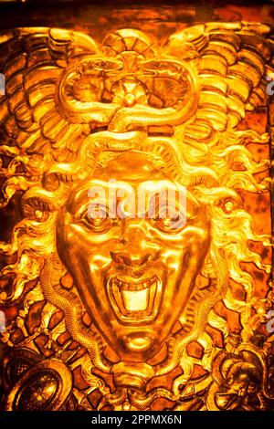 Medusa monster. Face of the Gorgon, gothic symbol of evil with snakes ...