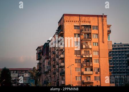 Old soviet concrete residential buildings in Dushanbe, capital of ...
