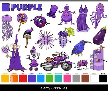 Purple color objects set. Learning colors for kids. Cute elements ...