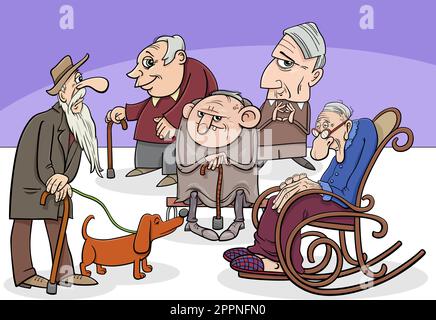 Group of old people cartoon characters. Happy elderly friends vector ...