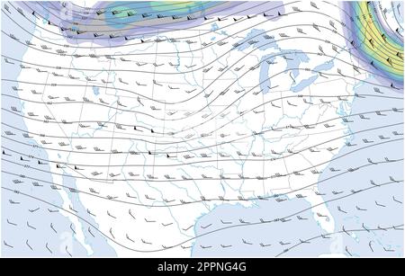 Forecast weather isobar map of USA states, meteorology wind fronts and ...