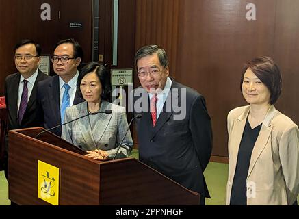 (Left to right) Lawmakers Kingsley Wong Kwok, Lo Wai-kwok, Regina Ip ...