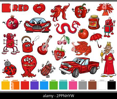Red color objects set. Learning colors for kids. Cute elements ...