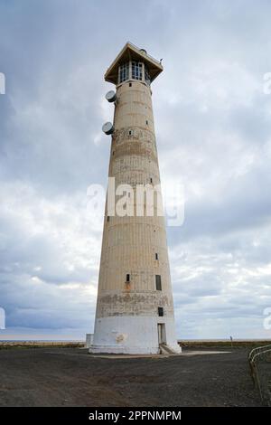 Morro Jable lighthouse, built out of concrete in 1991 on marshland on ...
