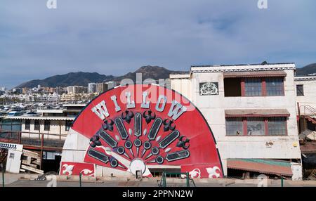 Paddle steamer Willow half sunk marina Benalmadena Spain Costa Del Sol ...