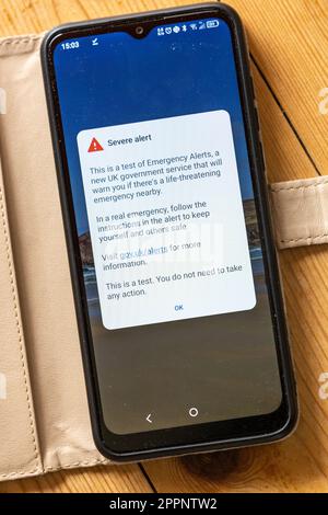 Severe alert UK Government test message sent out 24 04 23 Stock Photo ...
