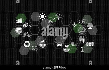 Eco friendly carbon neutral technology with ecology leaf symbol digital ...