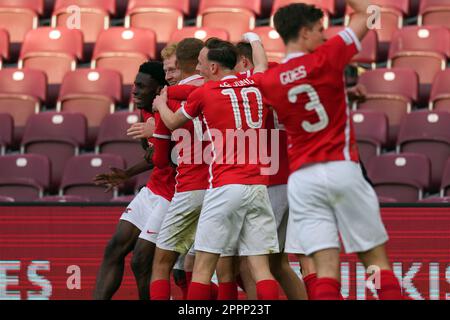 GENEVA - Ernest Poku of AZ celebrates the 2-0 during the UEFA Youth ...