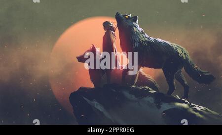 digital painting of Two wolves Stock Photo - Alamy