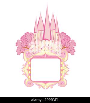 magical fairy tale land - decorative card with a castle and elegant ...