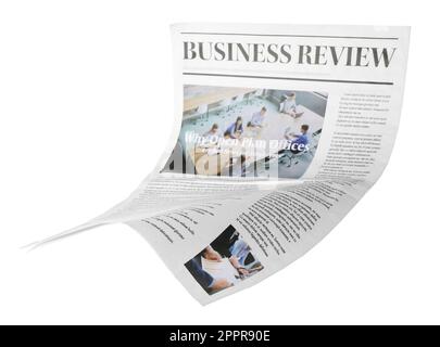Falling newspaper on white background Stock Photo - Alamy