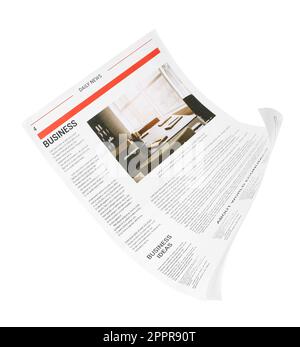 Falling newspaper on white background Stock Photo - Alamy
