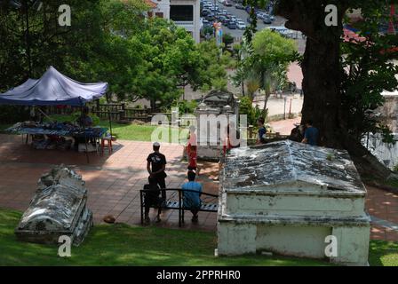 Stone vaults outside ruins of St. Paul's Church, Portuguese 16th ...