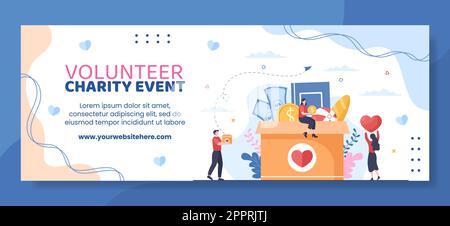 Charity Donation Cover Template Flat Cartoon Background Vector ...