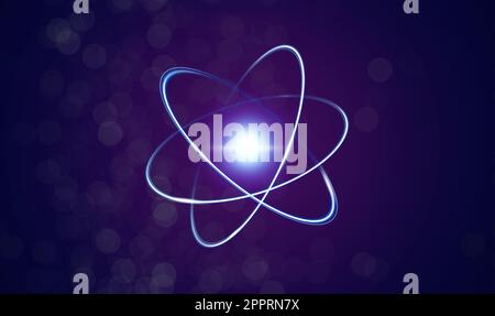 Virtual model of atom on dark background. Illustration Stock Photo - Alamy