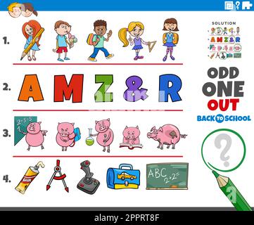 Cartoon illustration of odd one out picture in a row educational task ...