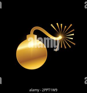 Golden Dynamite Detonator Vector Sign illustration in black background ...