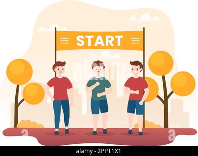 Running Racing Template Hand Drawn Cartoon Flat Illustration People ...