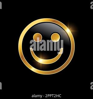 Golden Luxury Emoticon Vector Sign illustration in black background ...