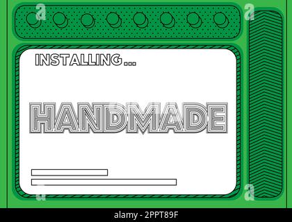 Cartoon Computer With the word Handmade. Message of a screen displaying ...