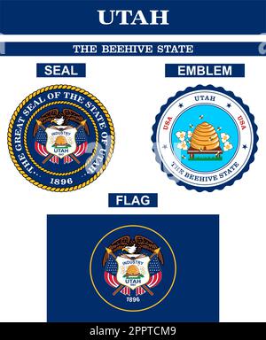 Utah Symbol collection with flag, seal and emblem as vector ...