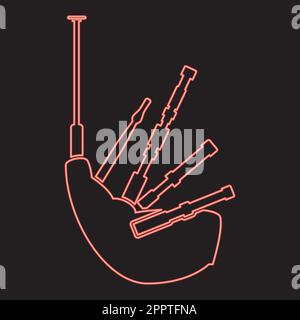 Neon bagpipes red color vector illustration image flat style light ...
