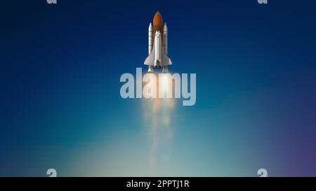 Commercial space rocket launch into space with exhaust flames Stock ...