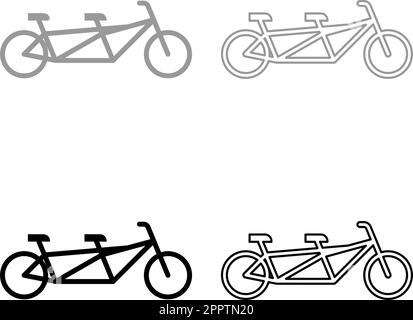 Tandem bicycle bike contour outline line icon black color vector ...