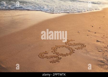 SOS message drawn on sandy beach near sea, above view Stock Photo - Alamy