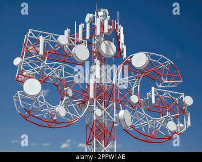 5G telecommunication tower. Antenna radio transmittors of cellular 5G. 3d illustration Stock ...