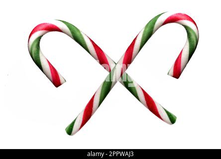 Two colorful candy sticks canes bent on top which together form the ...