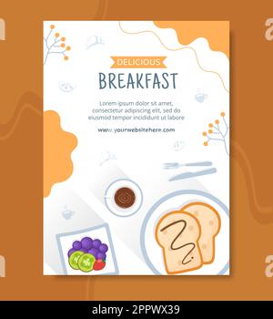 Breakfasts Poster Template Flat Cartoon Background Vector Illustration ...