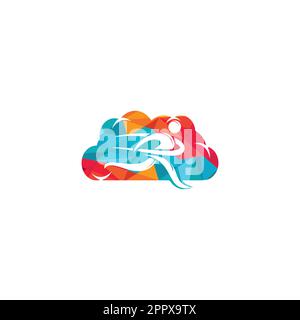 Running Man With Finish Ribbon Cloud Shape Logo Design. Marathon logo ...