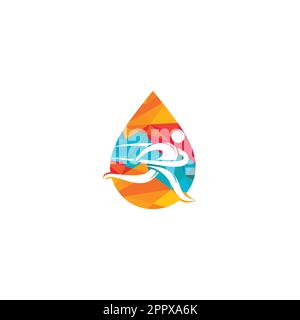 Running man with finish ribbon and water drop shape logo. Running man ...