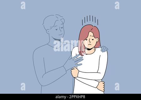 Invisible man hugging upset lonely woman missing love or relationships ...