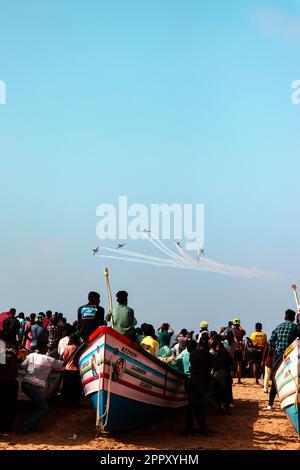 Surya Kiran team of Indian Air Force performs aerobatic display over ...